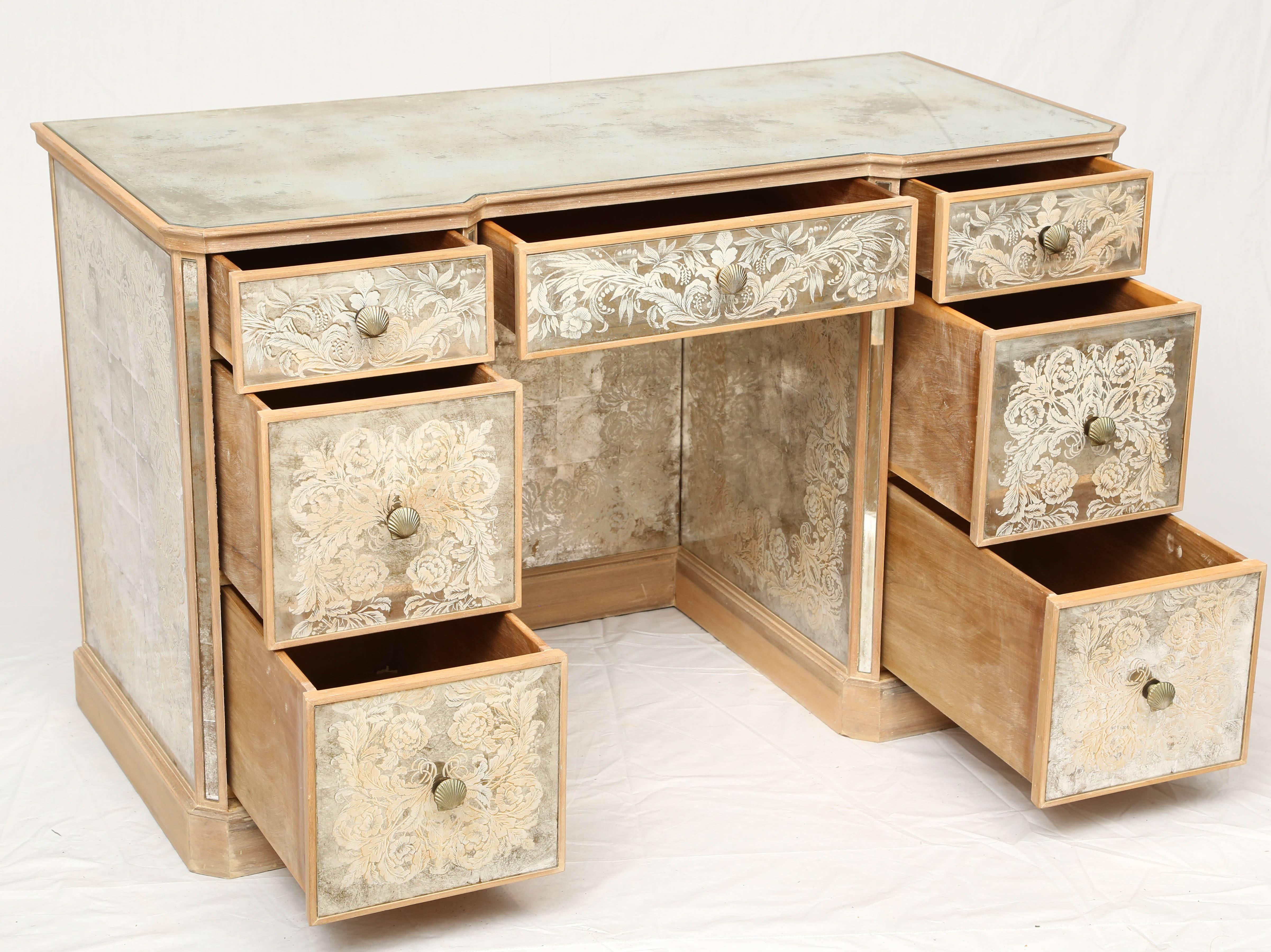 Mirrored Églomisé Kneehole Desk at 1stDibs