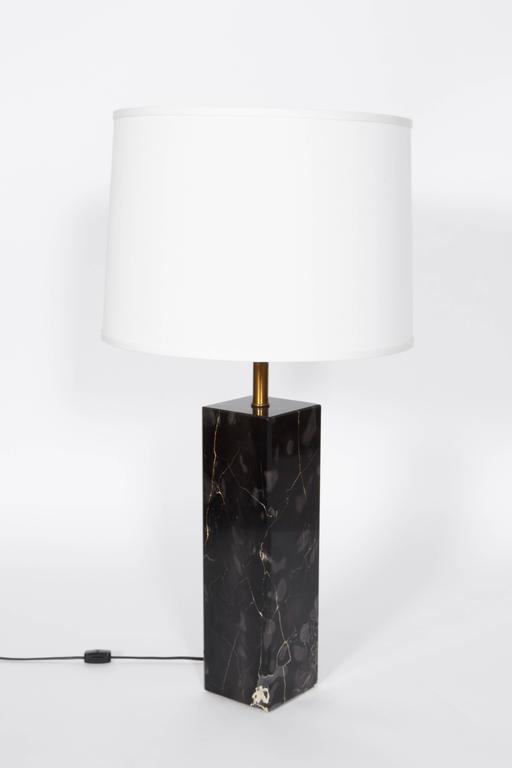 Pair of Marble Square Column Table Lamps in the Manner of T.H. Robsjohn ...