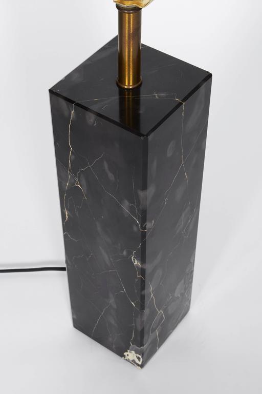 Pair of Marble Square Column Table Lamps in the Manner of T.H. Robsjohn ...
