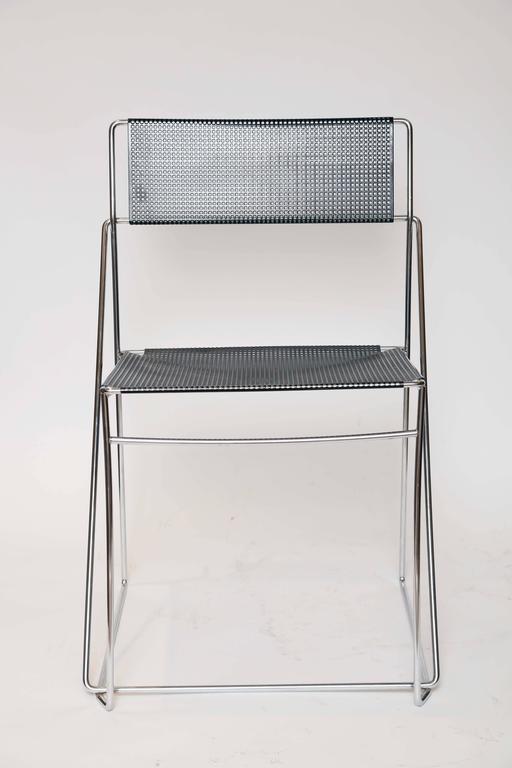 Set of Four Italian Black Metal and Chrome Stacking Chairs For Sale at ...