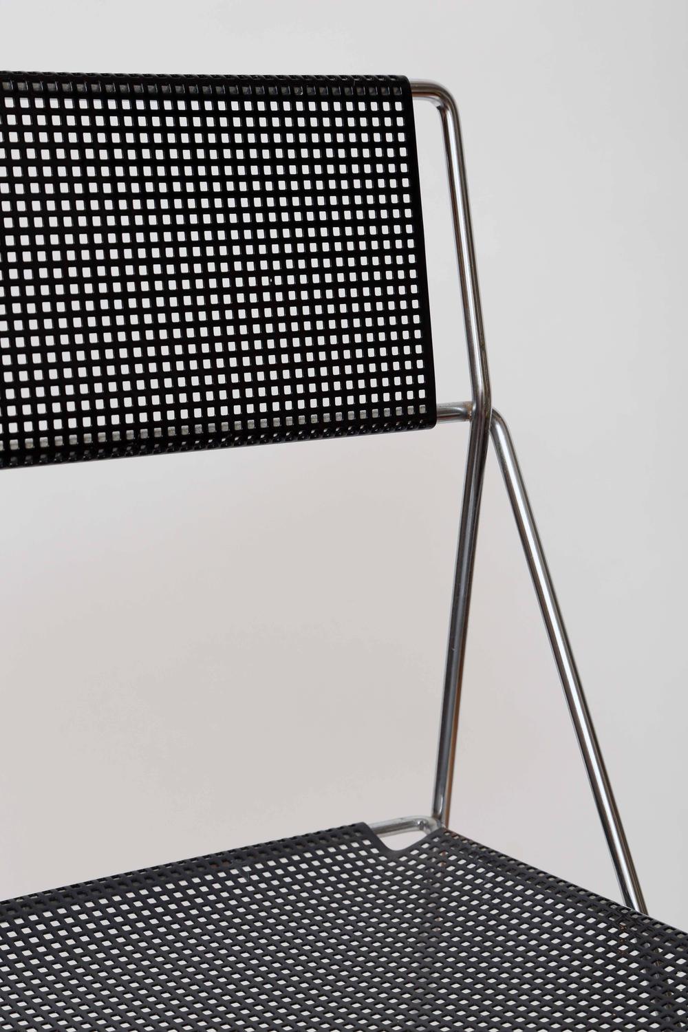 Set of Four Italian Black Metal and Chrome Stacking Chairs For Sale at ...