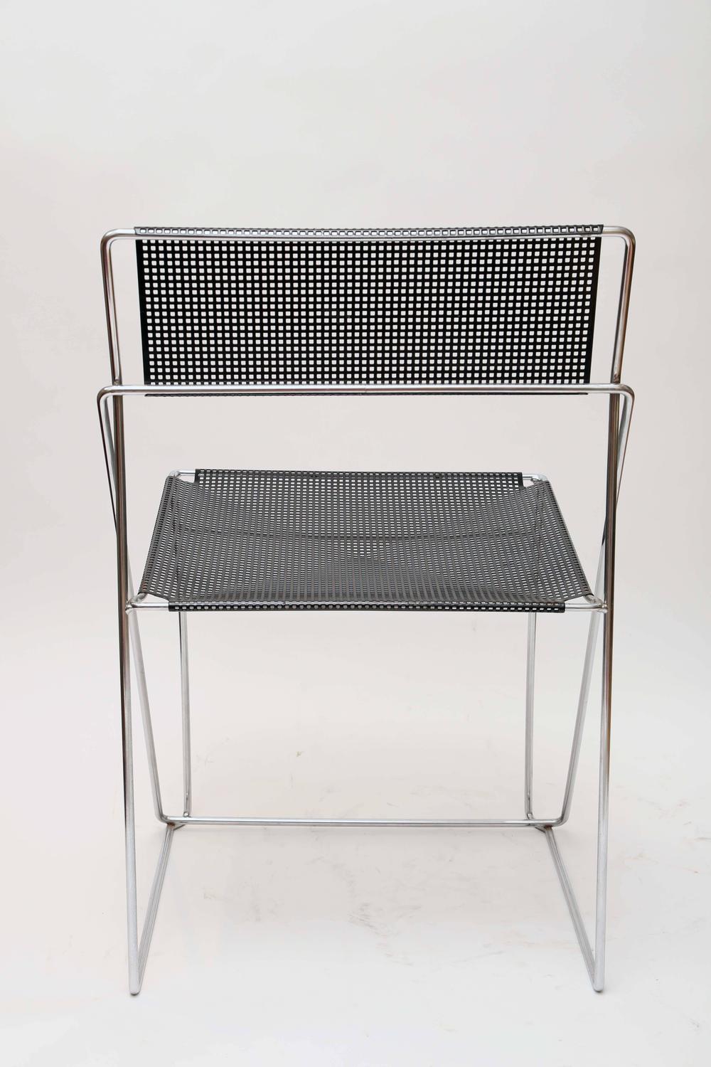 Set of Four Italian Black Metal and Chrome Stacking Chairs For Sale at ...
