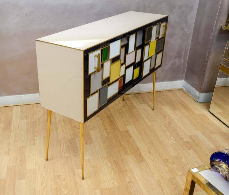 Buffet All in Teinted Glass with Two Sliding Doors at 1stDibs