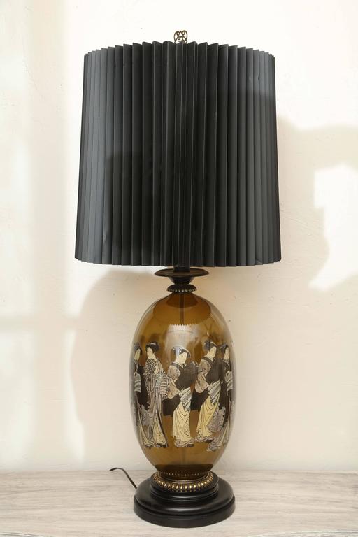 Pair of Mid-Century Reverse Painted Oriental Style Geisha Lamps at 1stDibs