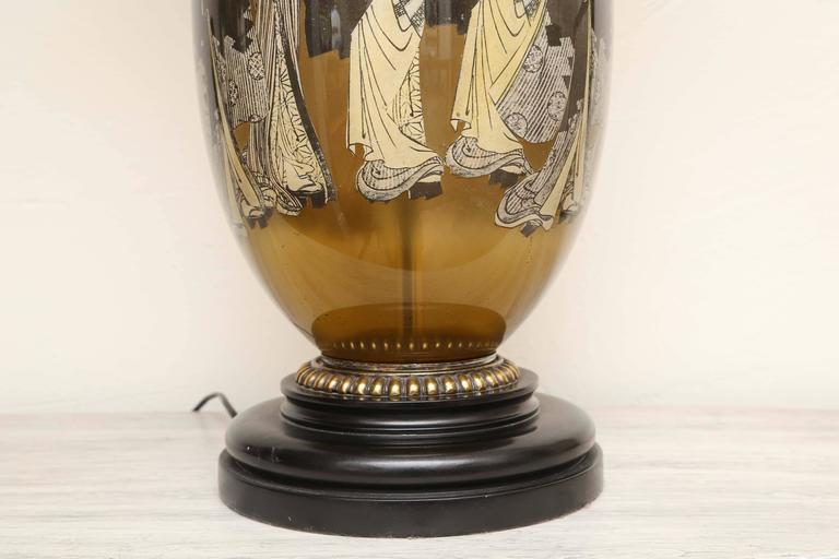 Pair of Mid-Century Reverse Painted Oriental Style Geisha Lamps at 1stDibs