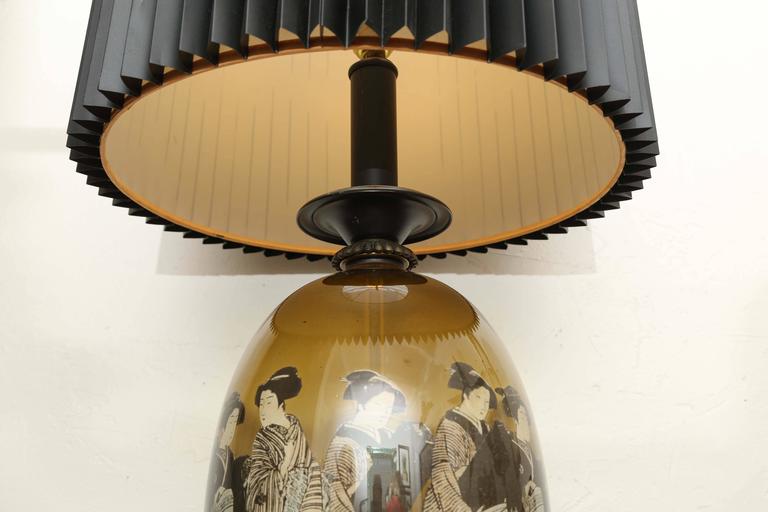 Pair of Mid-Century Reverse Painted Oriental Style Geisha Lamps at 1stDibs