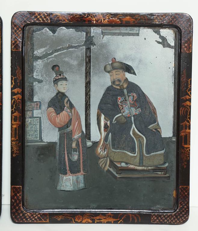 Two Chinese Reverse Paintings on Glass at 1stDibs