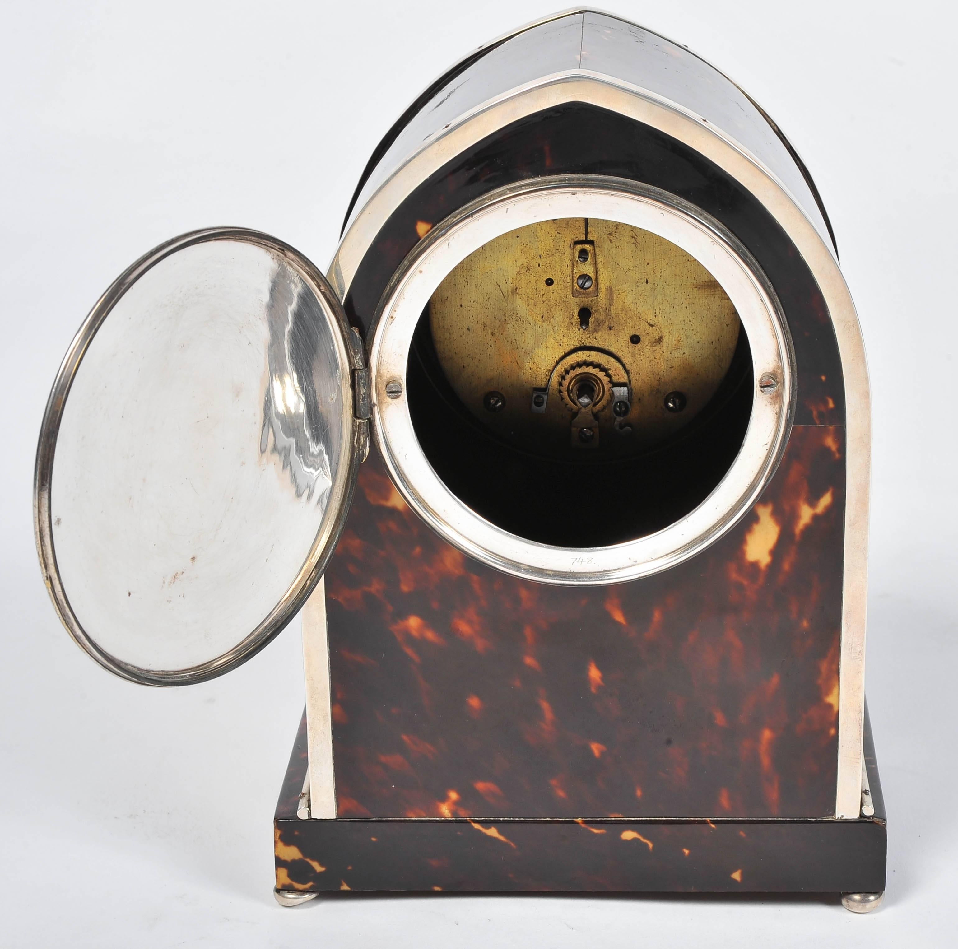 Silver and Tortoiseshell Mantel Clock For Sale at 1stDibs