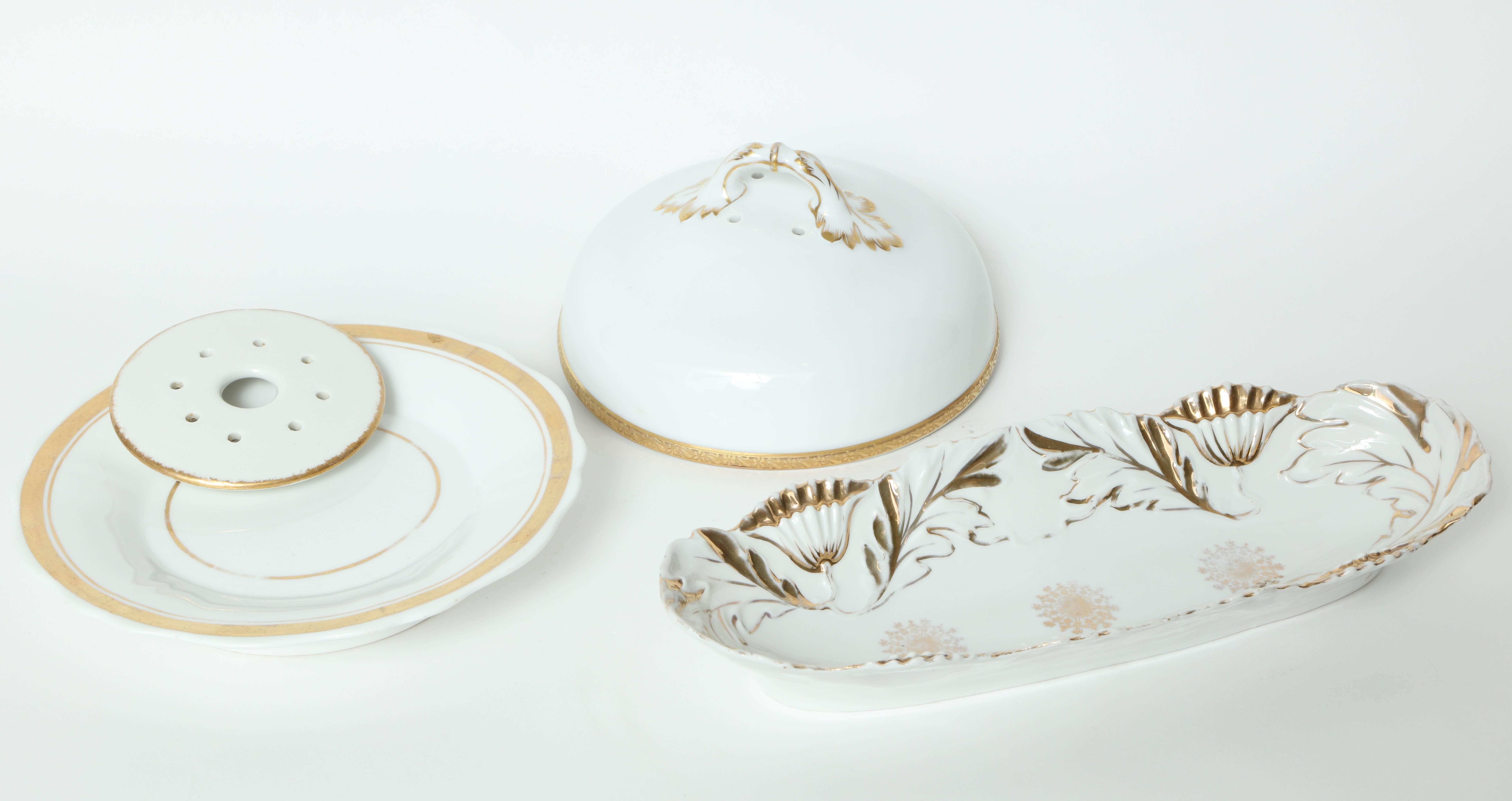 French Porcelain Covered Cheese/ Butter Server and Oblong Dish at 1stDibs