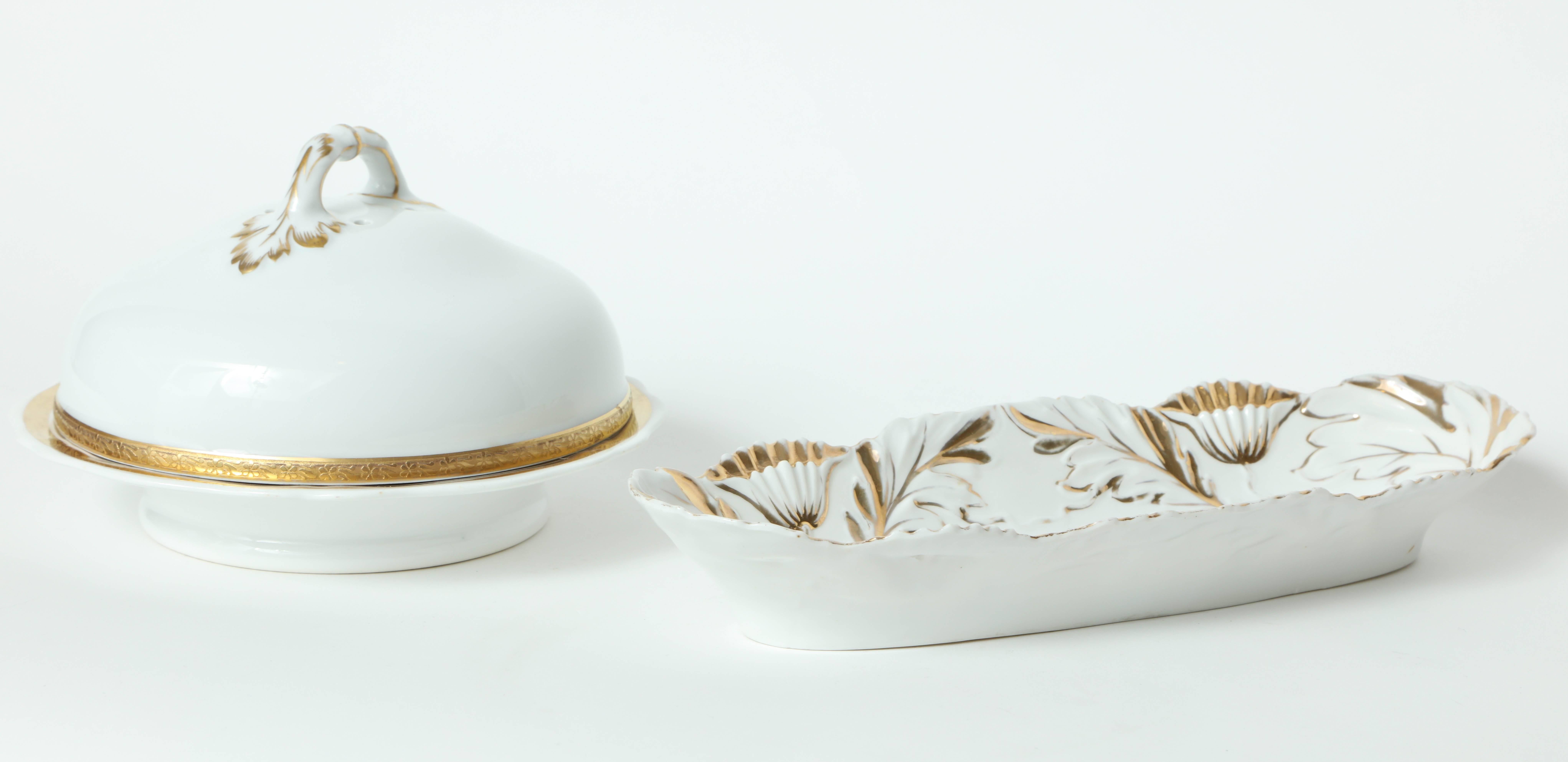 French Porcelain Covered Cheese/ Butter Server and Oblong Dish at 1stDibs