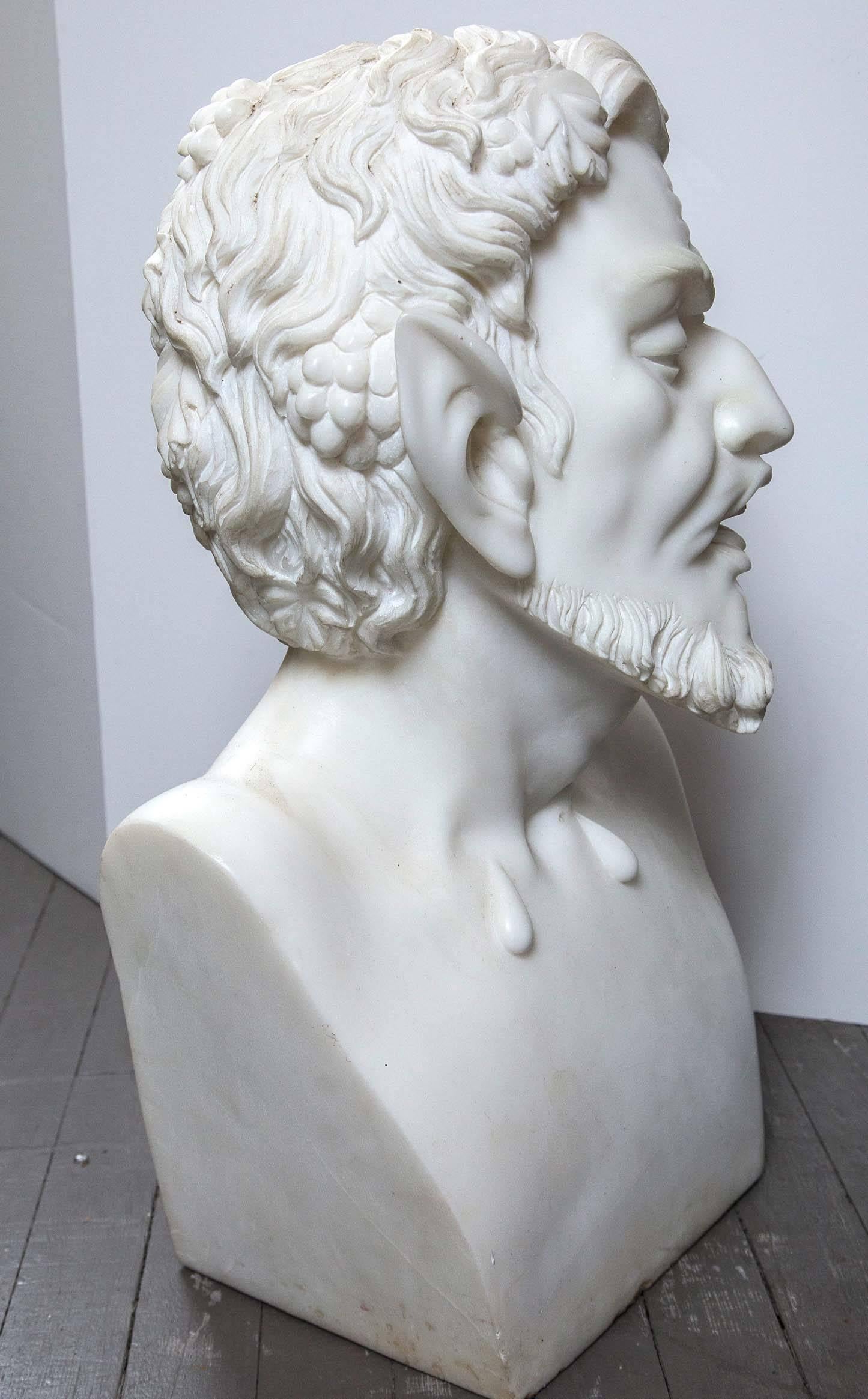 Solid White Marble Bust of the Satyr For Sale at 1stDibs