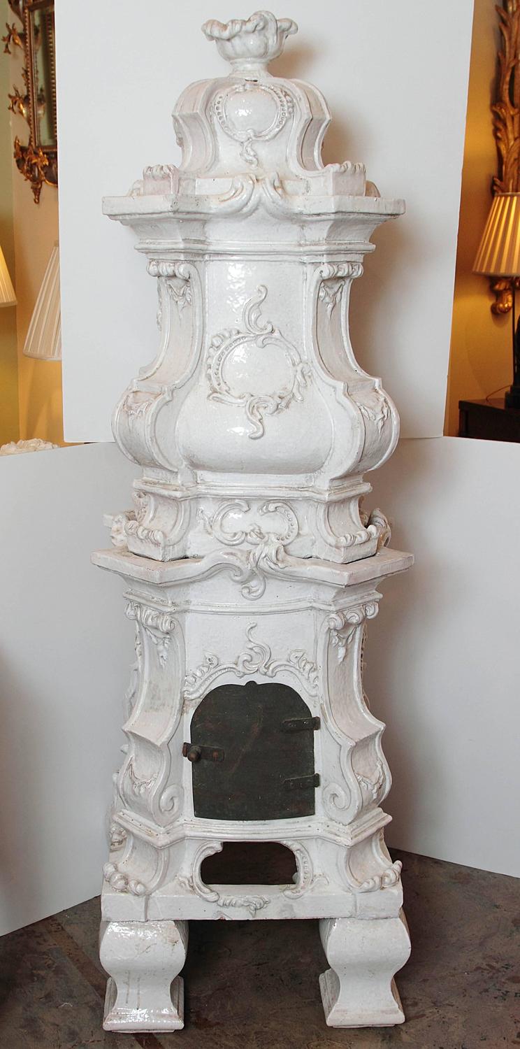 19th Century French Terra Cotta Rococo Glazed Stove For Sale at 1stdibs