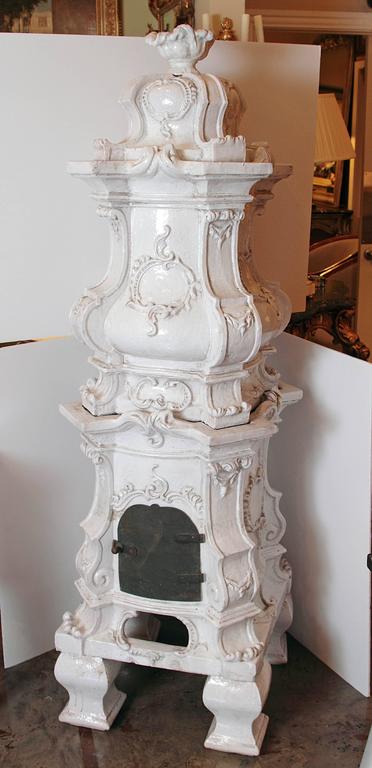 19th Century French Terra Cotta Rococo Glazed Stove at 1stDibs