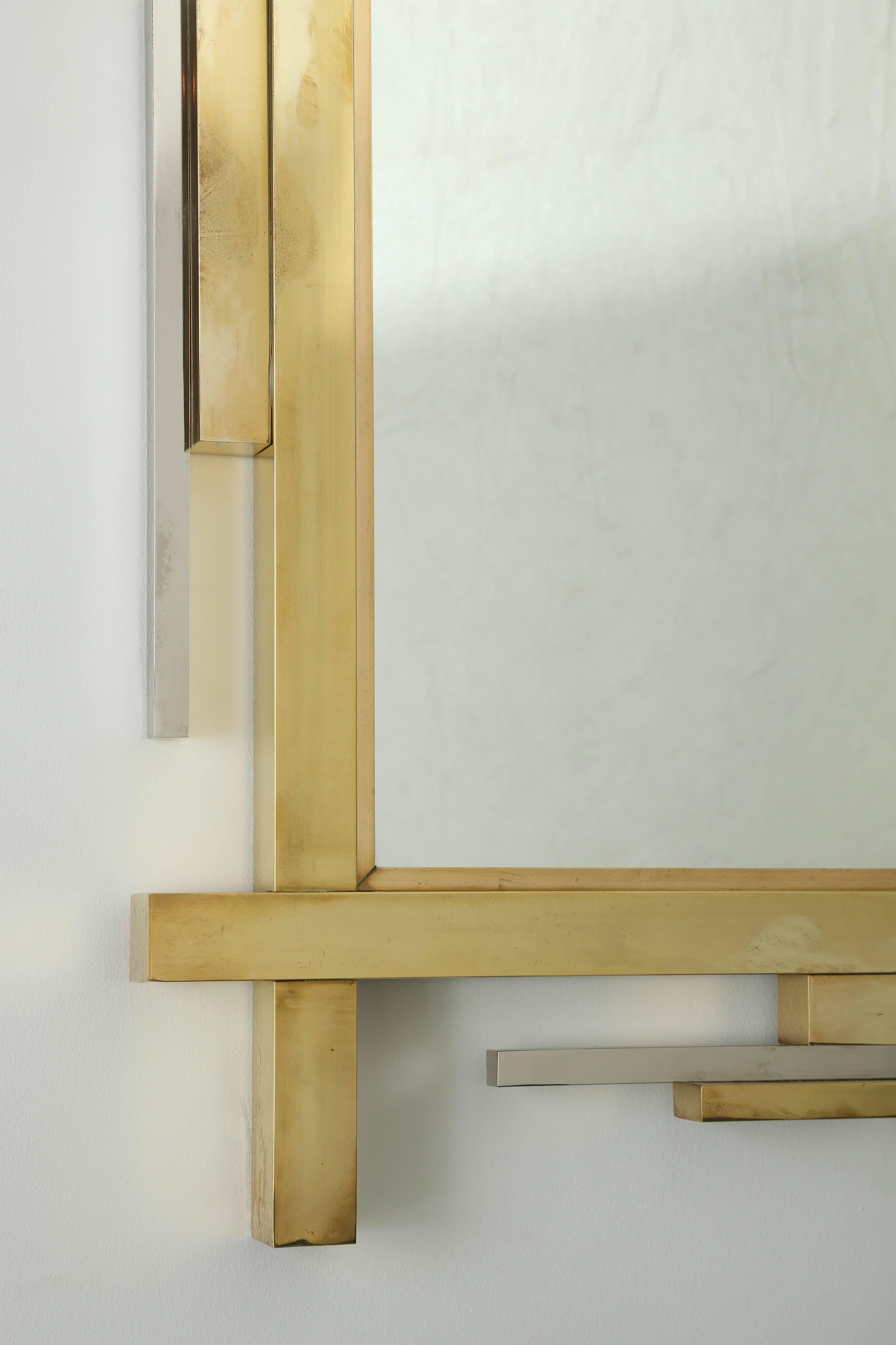 Italian Rectangular Mirror Polished Brass and Nickel at 1stDibs