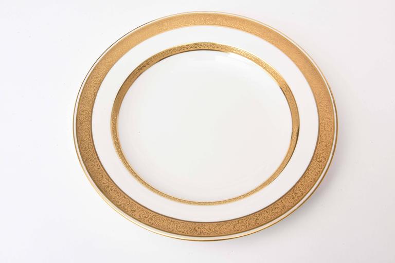 12 Antique Soup Bowls, Limoges France, Thick Gilded Rims and White ...