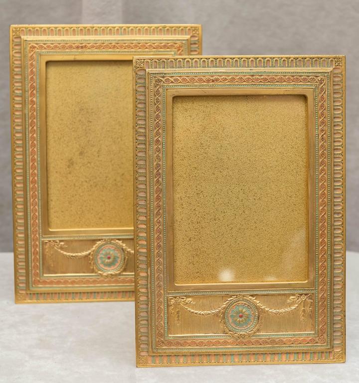 Pair of Gilt Bronze and Enameled Tiffany Studios Picture Frames at 1stDibs