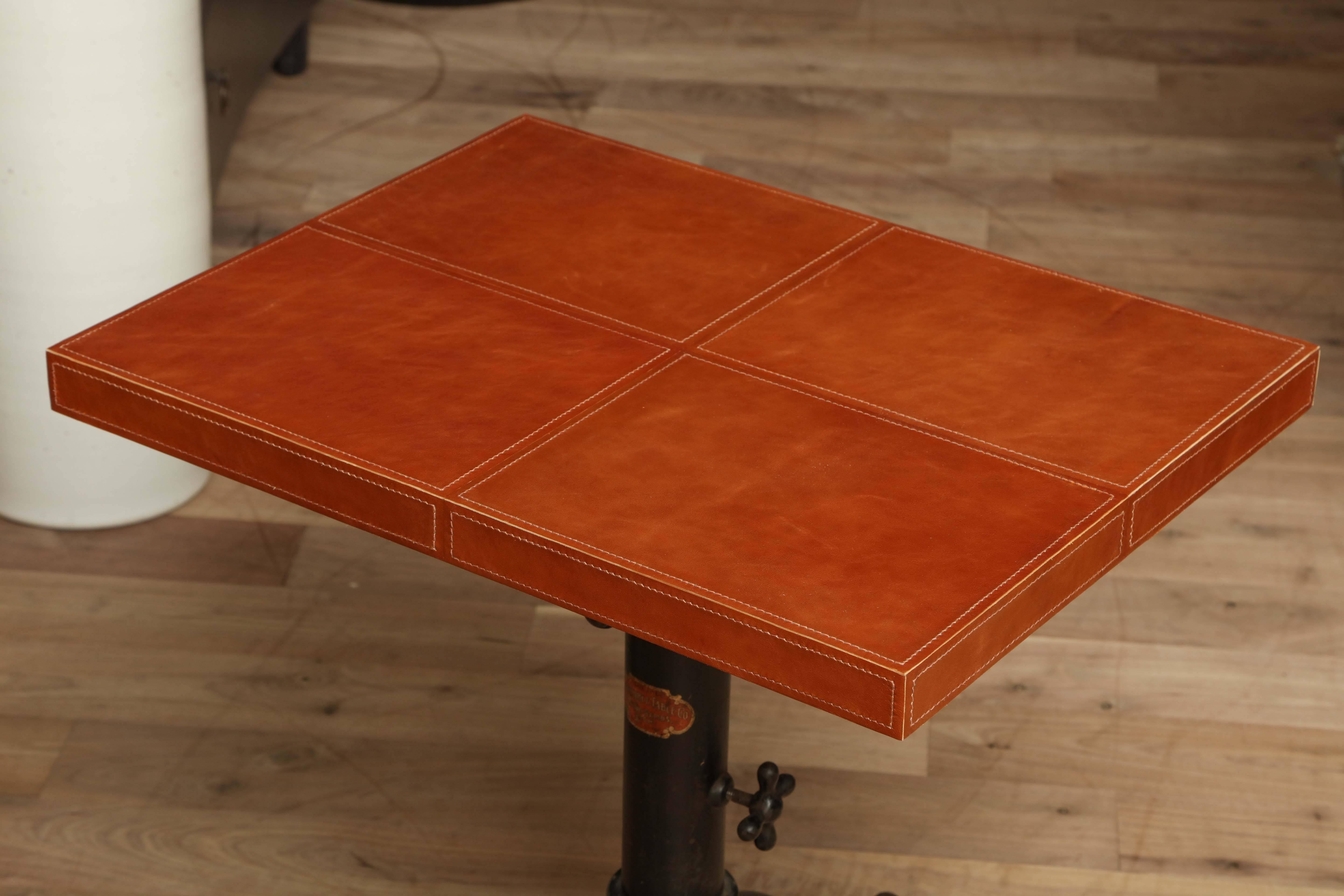 Industrial Base Leather Side Table at 1stDibs