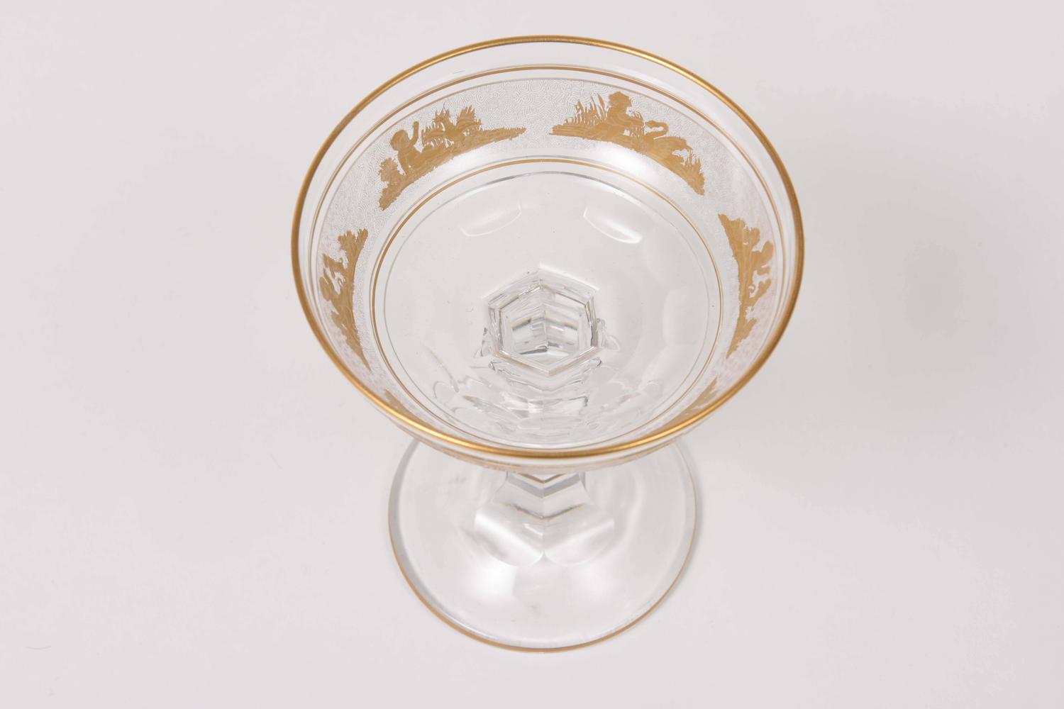Gilt Champagne Coupe, Val Saint Lambert with Acid Etched Background For ...