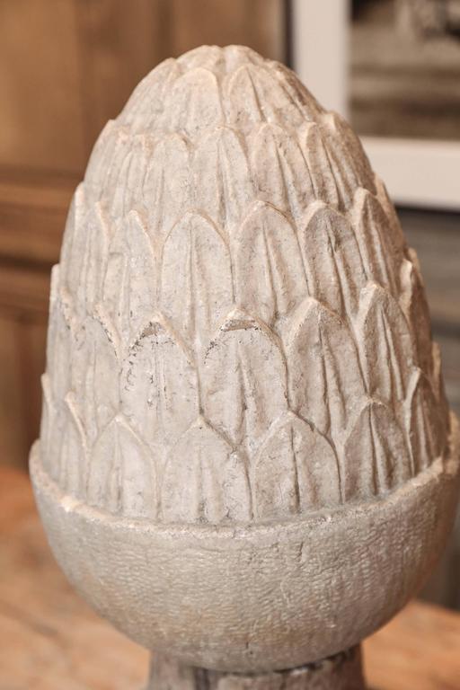 Pair of Large Italian Glazed Light Gray Terracotta Garden Finials For ...