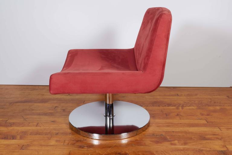 Pair of Modern Swivel Slipper Chairs in Red Suede at 1stDibs