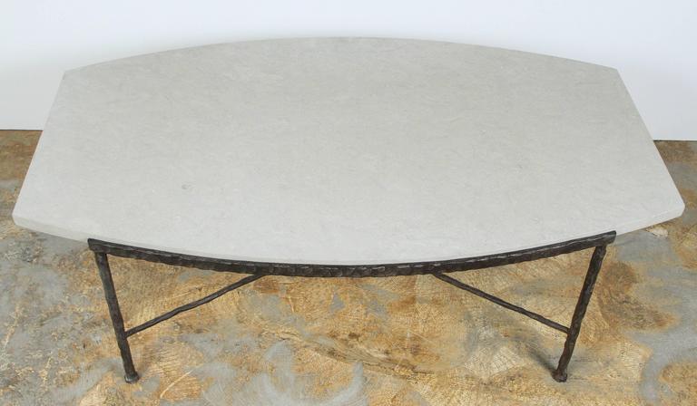 Paul Marra Ellipse Cocktail Table in Textured Iron and Bateig Blue ...