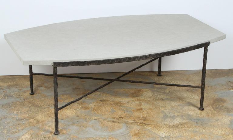 Paul Marra Ellipse Cocktail Table in Textured Iron and Bateig Blue ...