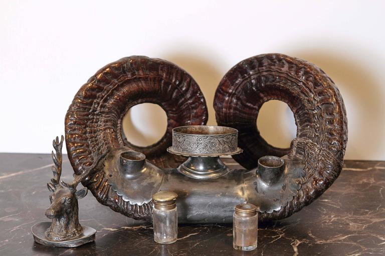 19th Century English Rams Horn Inkwell with Pewter Mounts at 1stDibs ...