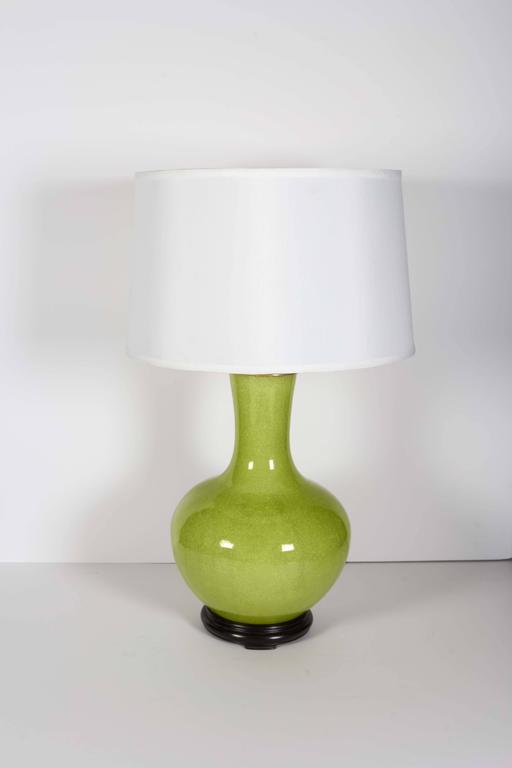 Pair of Chinese Chartreuse Color Craquelure Table Lamps at 1stDibs