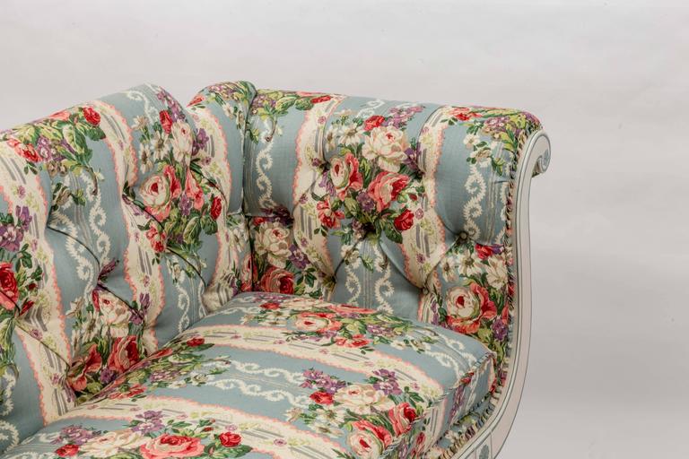 19th Century English Regency Settee in Floral Linen Print Fabric at 1stDibs