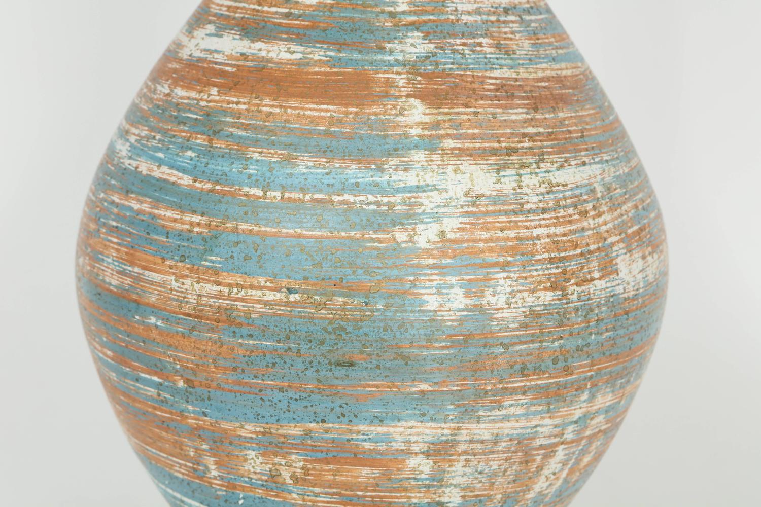 Italian Slate Blue and Rust Ceramic Table Lamps For Sale at 1stdibs