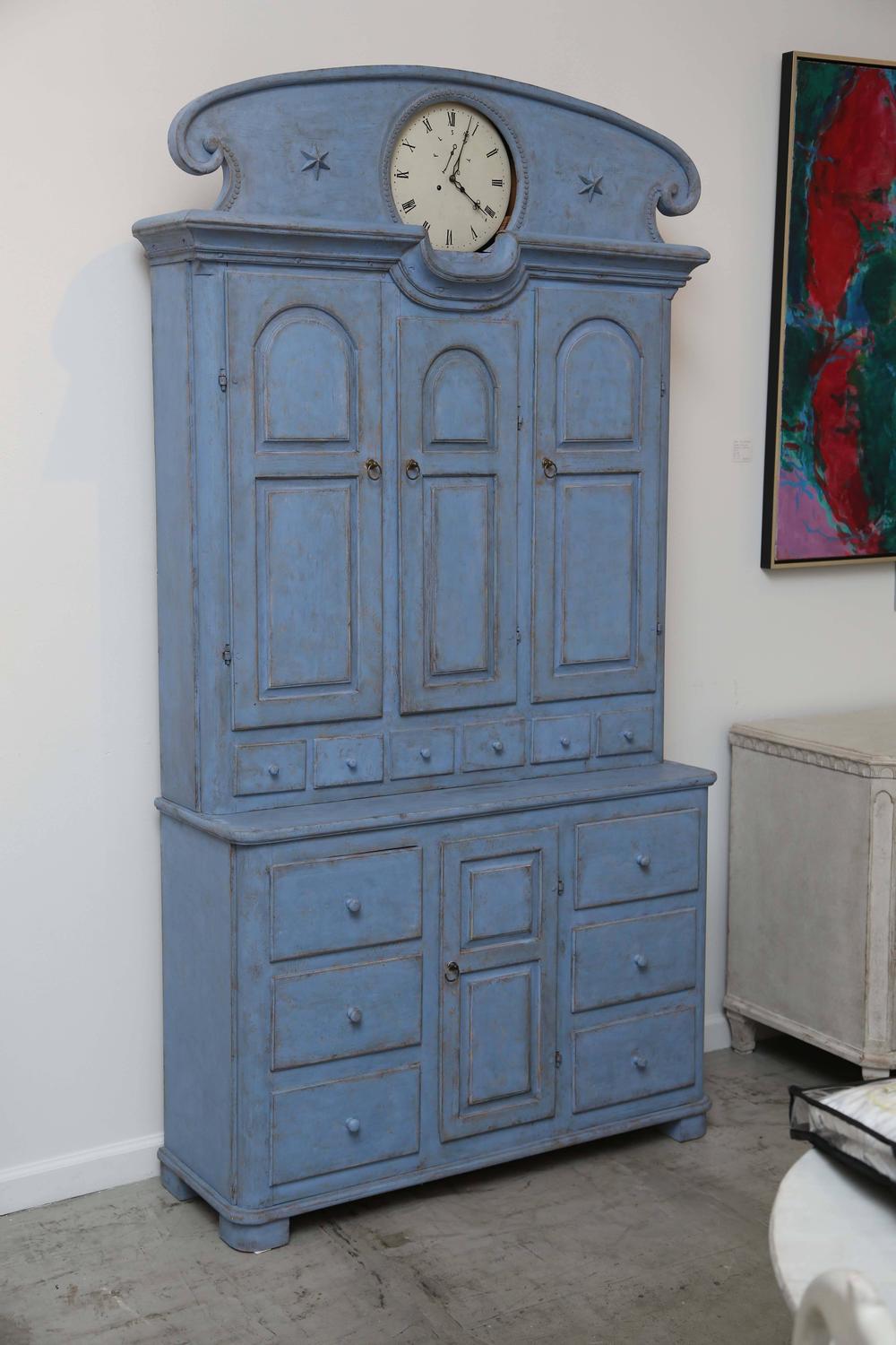 Antique Swedish Tall Blue Painted Clock Cabinet Early 19th Century For ...
