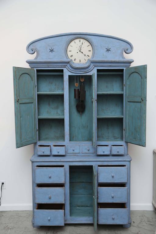 Antique Swedish Tall Blue Painted Clock Cabinet Early 19th Century at ...