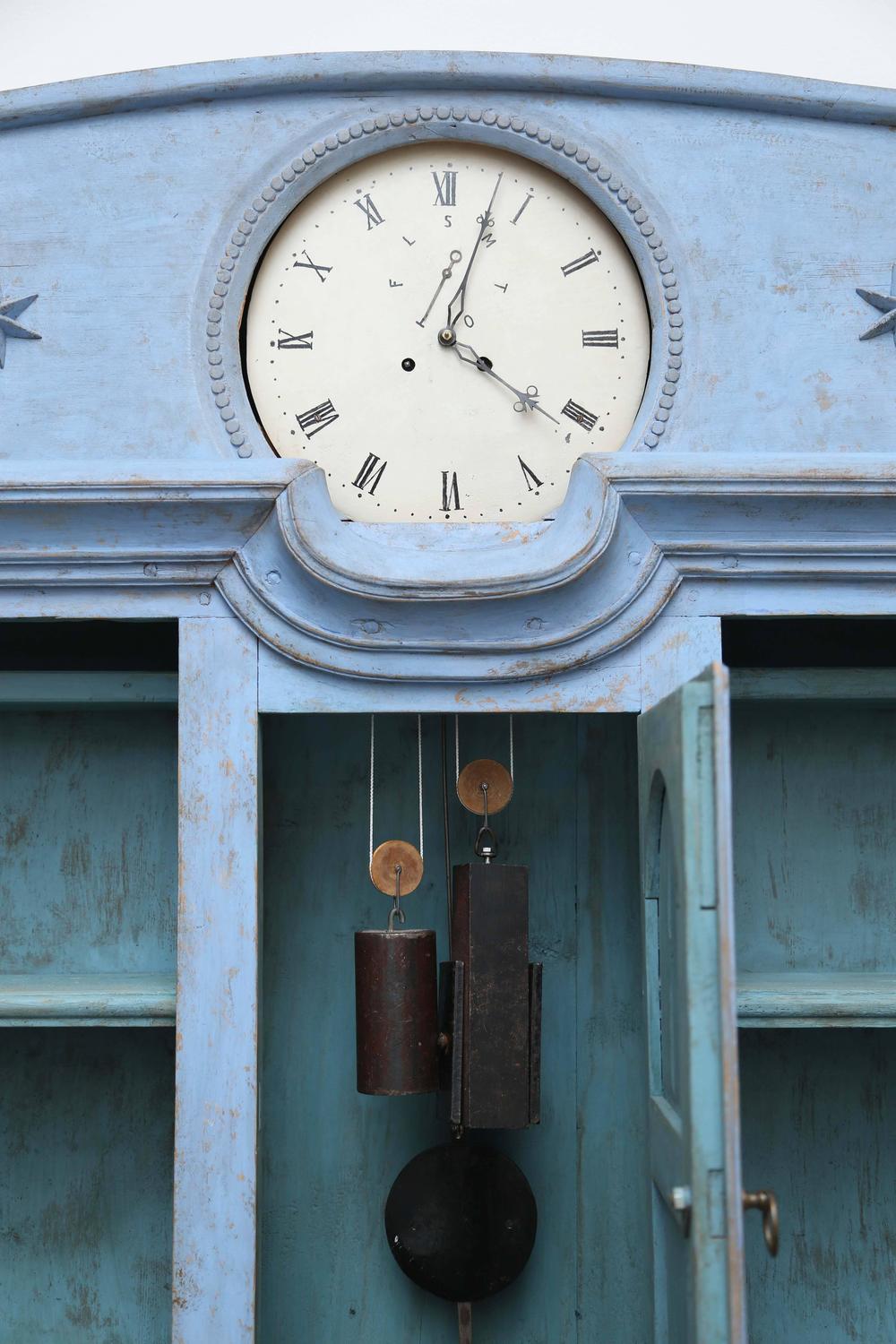 Antique Swedish Tall Blue Painted Clock Cabinet Early 19th Century For ...