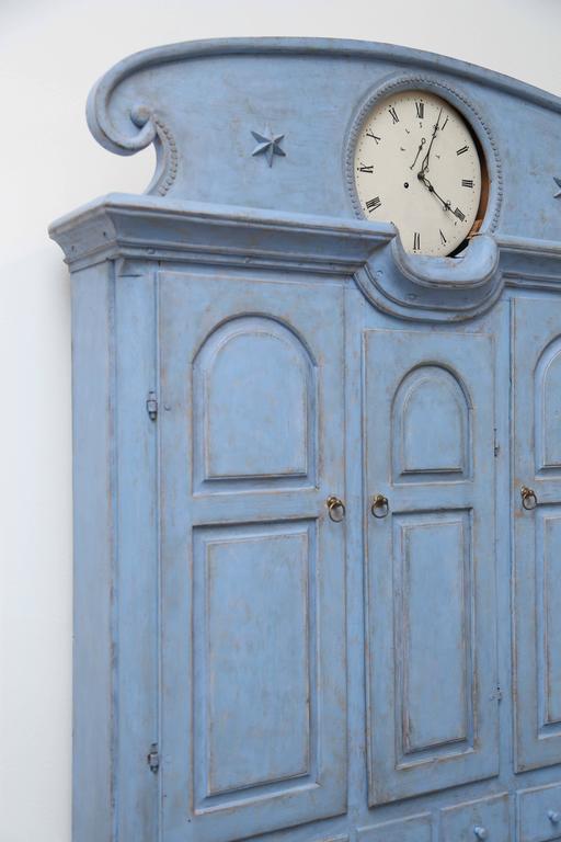 Antique Swedish Tall Blue Painted Clock Cabinet Early 19th Century at ...