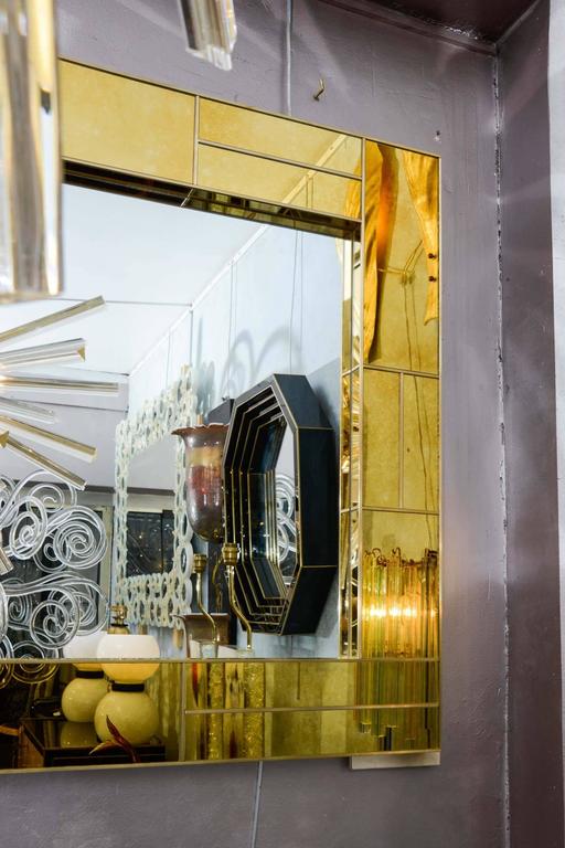 Mirror Surrounded of Gold Tinted Glass Made by a Designer, Unique Piece ...