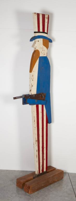 Very Tall Wooden Uncle Sam Flag Holder with Old Paint For Sale at 1stDibs