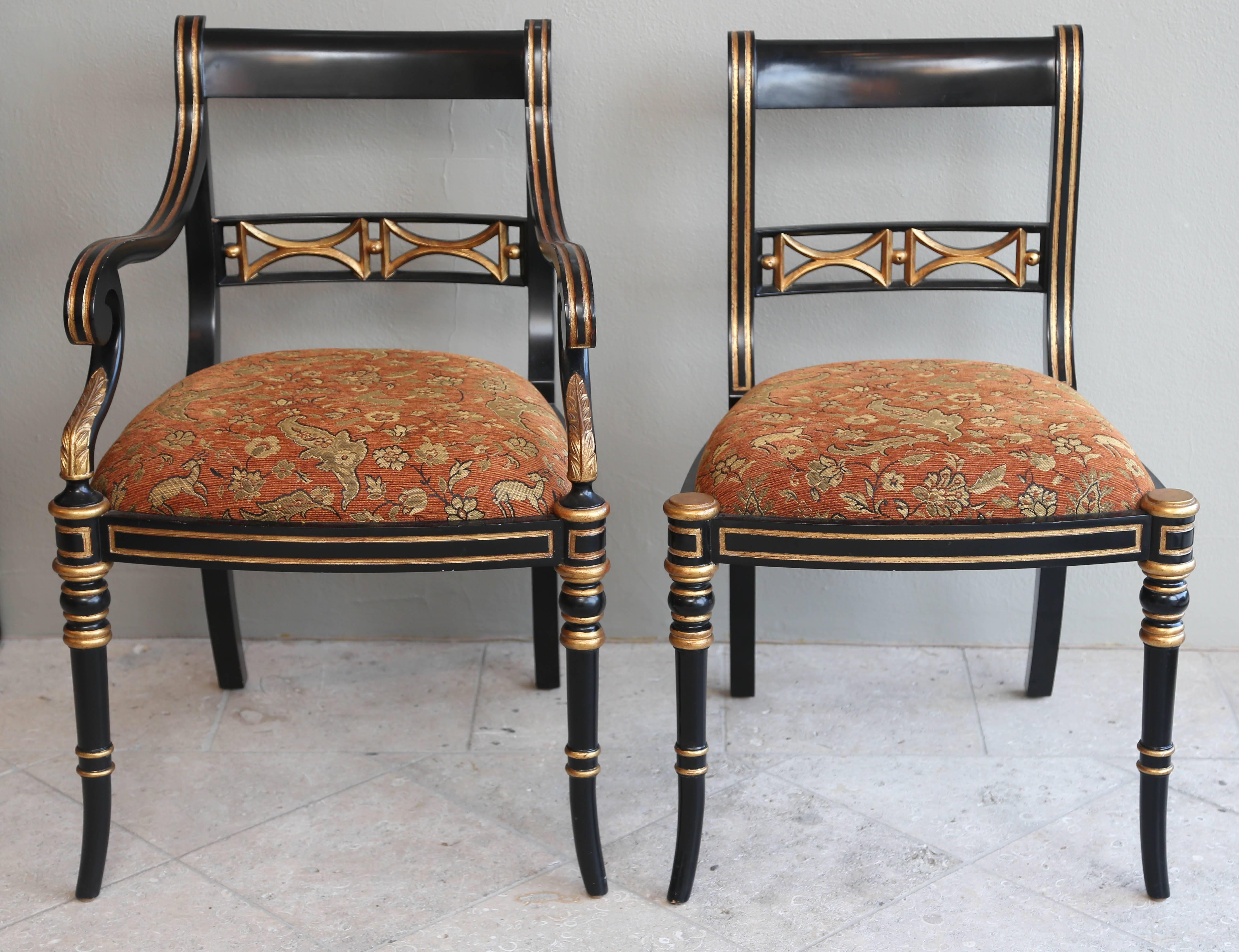 Set of Six Maitland Smith Gilt Ebony Color Dining Chairs at 1stDibs ...