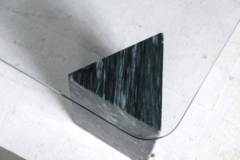 Glass Coffee Table with Geometric Marble Base at 1stDibs