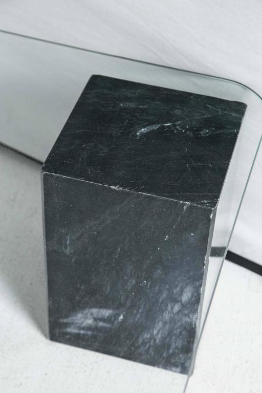 Glass Coffee Table with Geometric Marble Base at 1stDibs