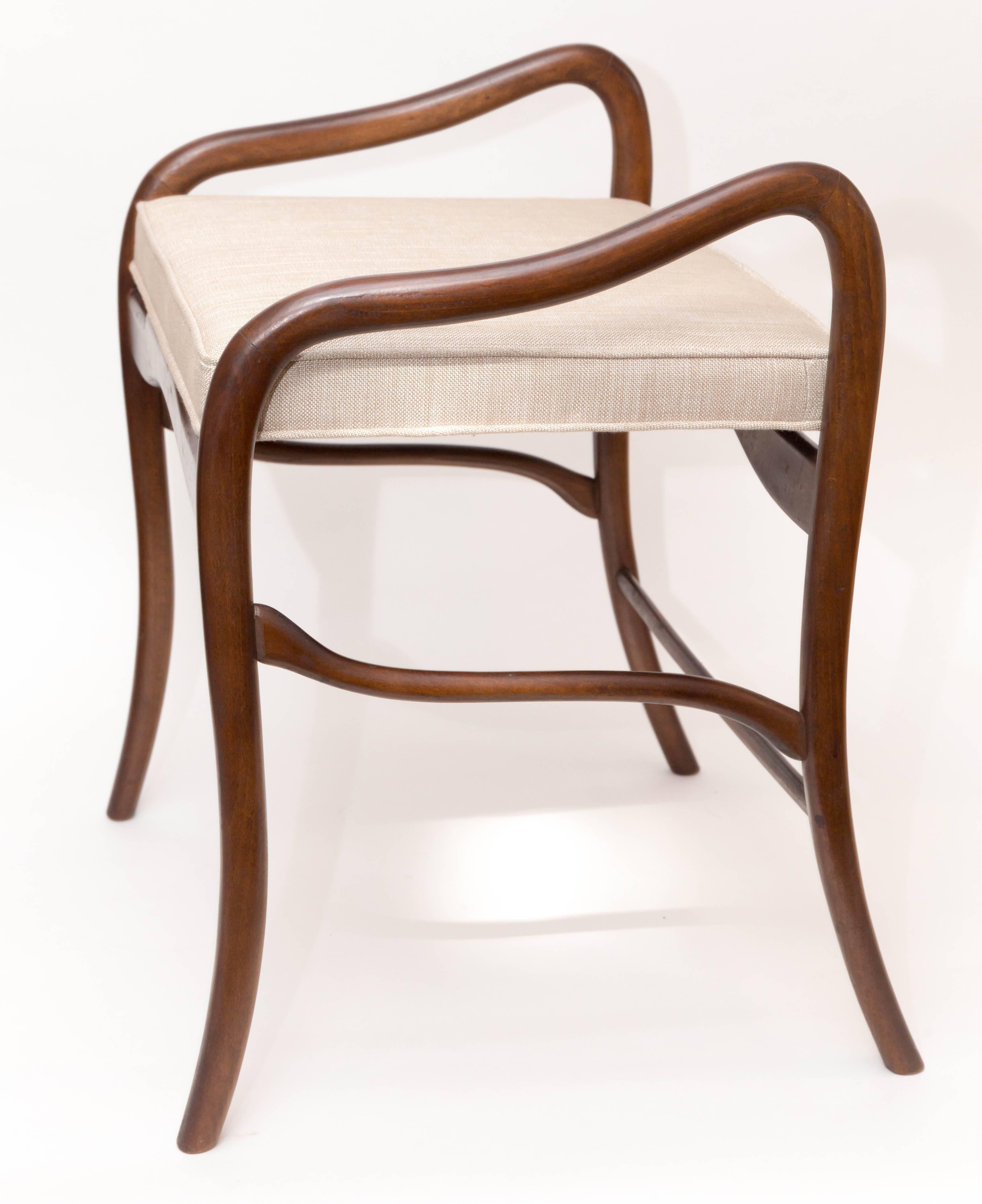 Curvilinear Wood Benches with Upholstered Seats at 1stDibs