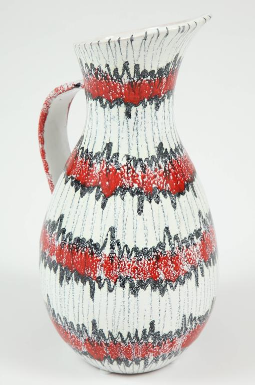 Ceramic Pitcher, Red, White and Black, circa 1950, Tall, Midcentury ...