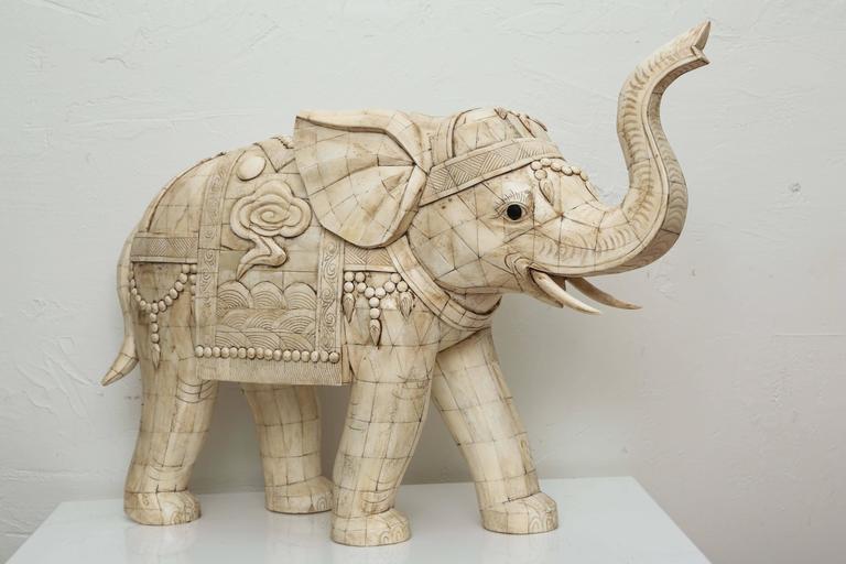 Large Inlaid Bone Elephant at 1stDibs | elephant bone