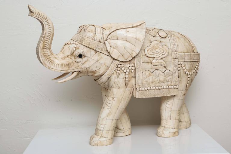 Large Inlaid Bone Elephant at 1stDibs | elephant bone