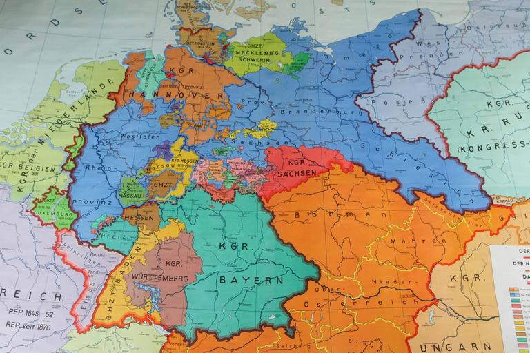 German Historical Map in Full Color Spanning, 1815-1918 For Sale at 1stDibs