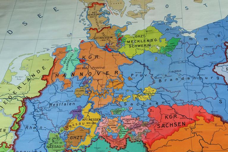 German Historical Map in Full Color Spanning, 1815-1918 For Sale at 1stDibs