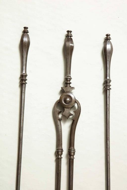 Elegant Set of Steel Fire Tools For Sale at 1stDibs