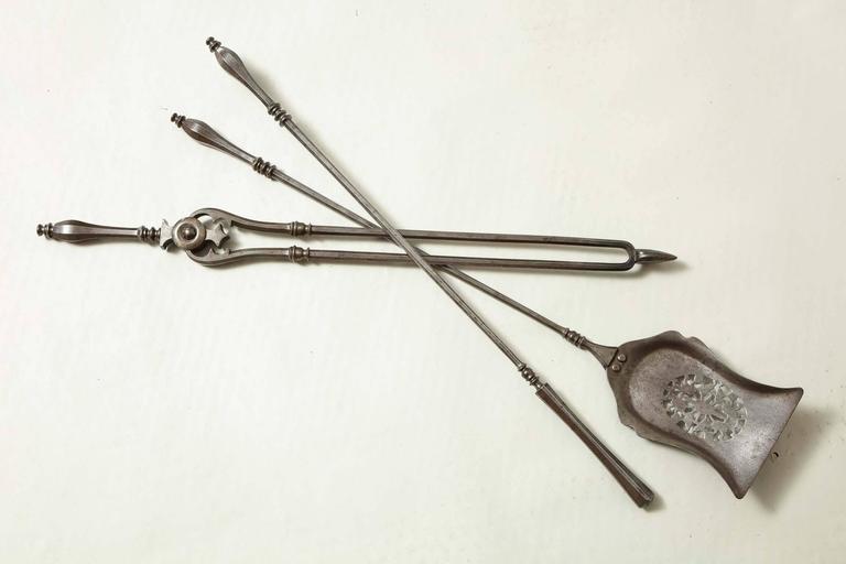 Elegant Set of Steel Fire Tools For Sale at 1stDibs