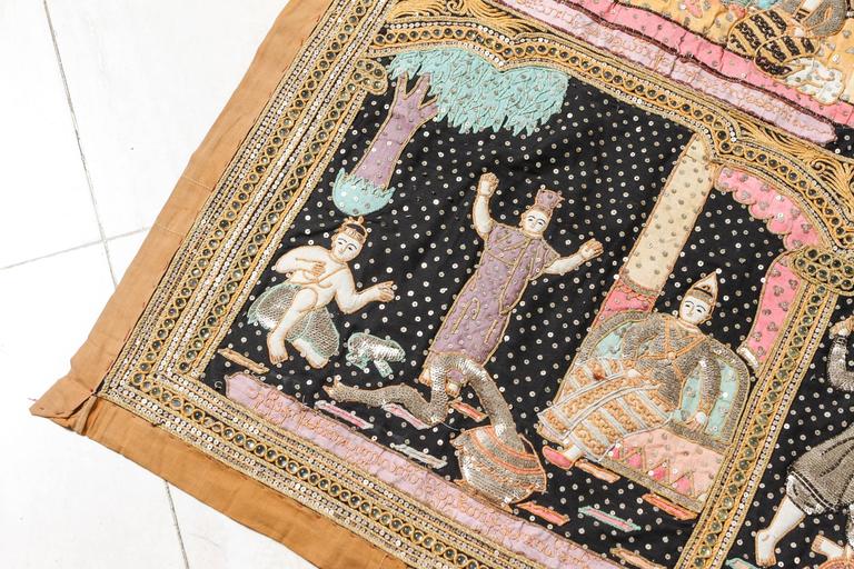 Asian Large Vintage Burmese Kalaga Beads Embroidered Tapestry For Sale ...