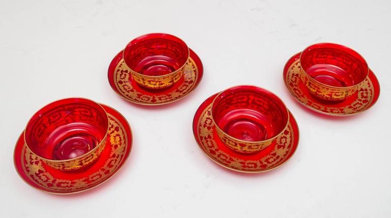 Set of Eight Fabulous Red Venetian Glass Bowls and Plates, circa 1920 ...