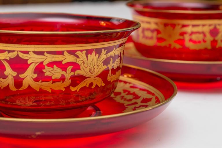 Set of Eight Fabulous Red Venetian Glass Bowls and Plates, circa 1920 ...